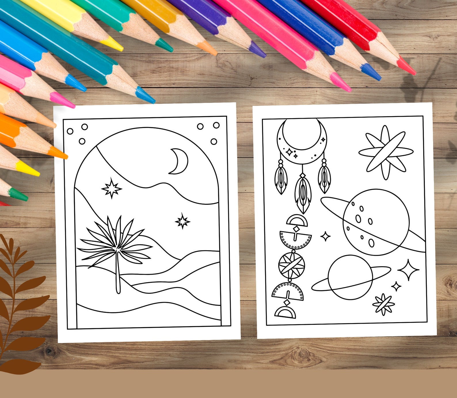 50 Boho Landscape Coloring Pages, Minimalist Patterns Coloring Book for ...