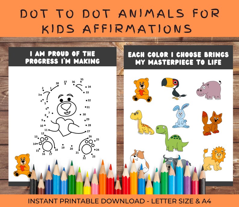 Dot to Dot Animal Coloring Pages With Affirmations, Kids Activity Book ...
