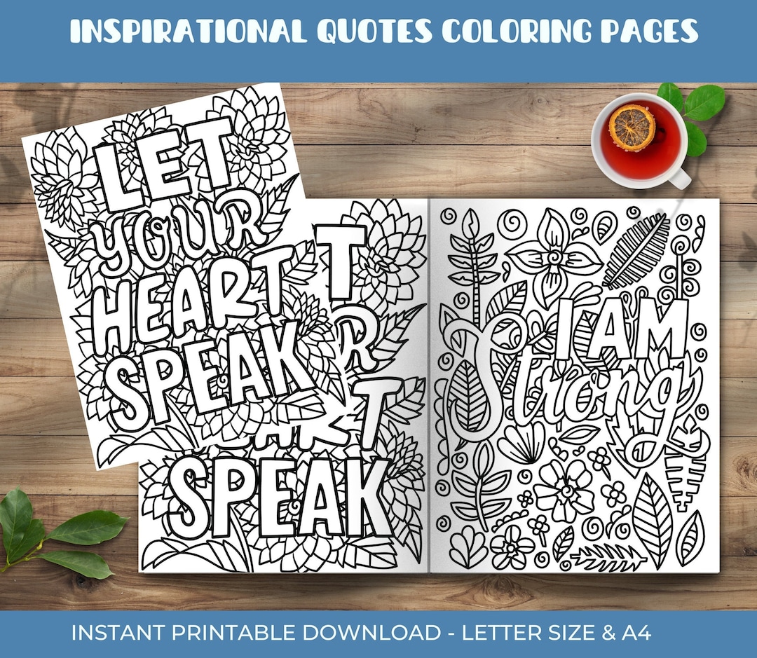 Inspirational Quotes Coloring Pages, 30 Adult Coloring Pages for Mental ...