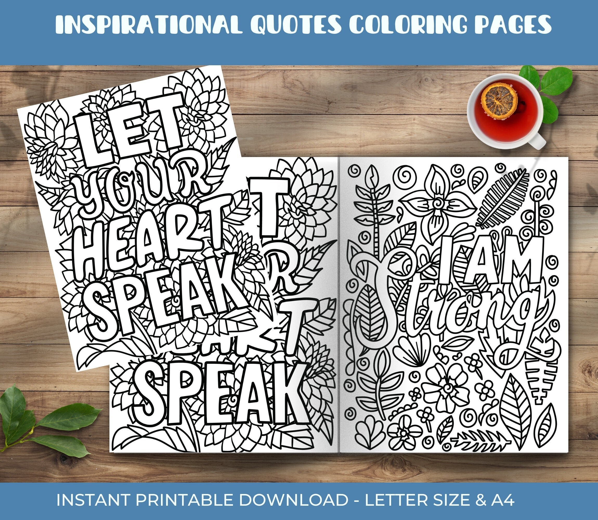 Inspirational Quotes Coloring Pages, 30 Adult Coloring Pages for Mental ...