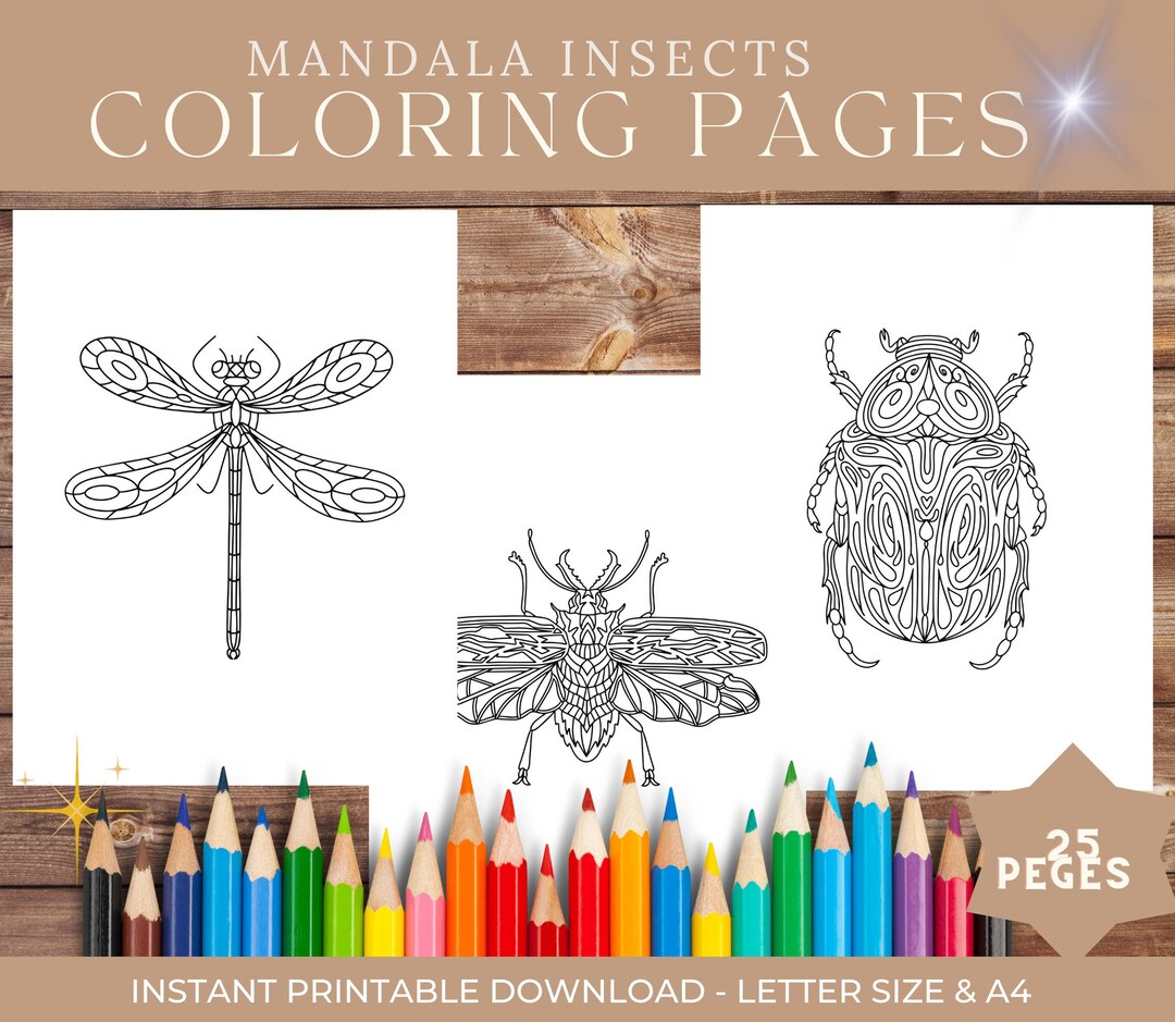 Mandala Insects Coloring Pages Adults & Teens, Instant Download, Simple ...
