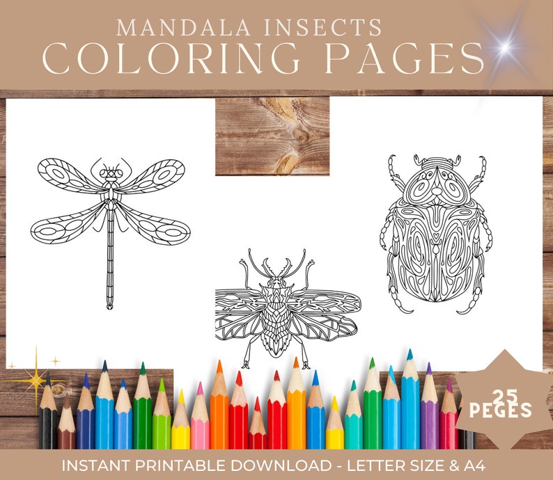 Mandala Insects Coloring Pages Adults & Kids Instant - Etsy