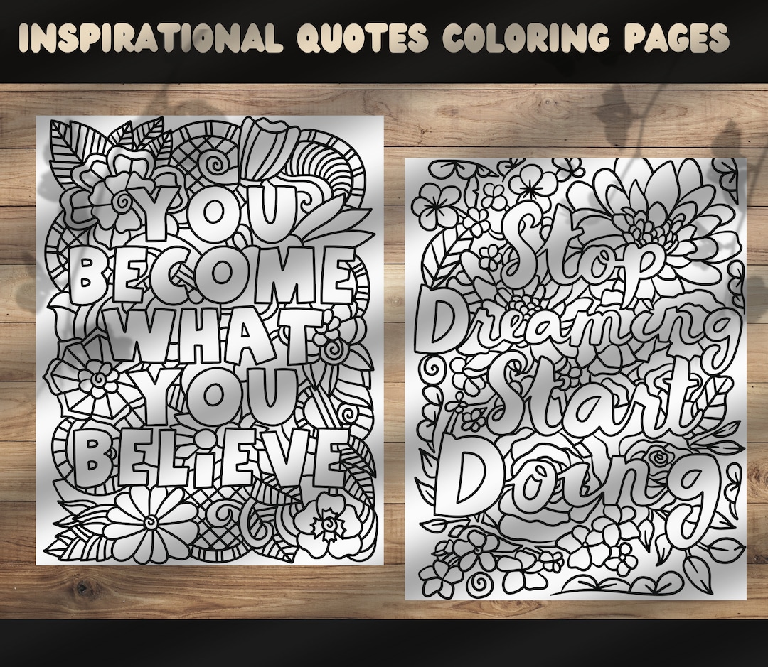 Inspirational Quotes Coloring Pages, 30 Adult Coloring Pages for Mental ...