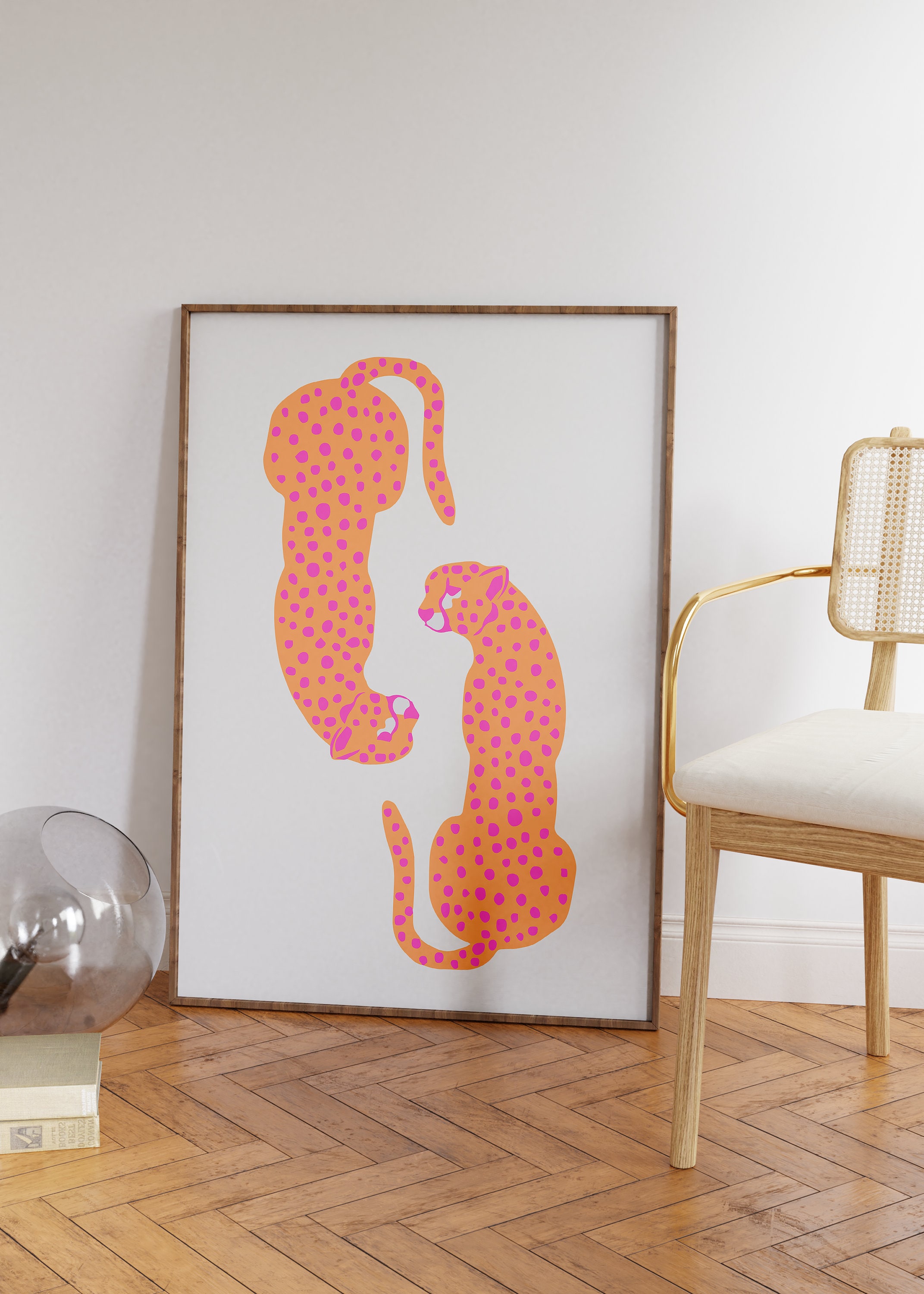 Orange Pink Leopard Print | Girly Preppy Room Decor | Retro Wall Art ...