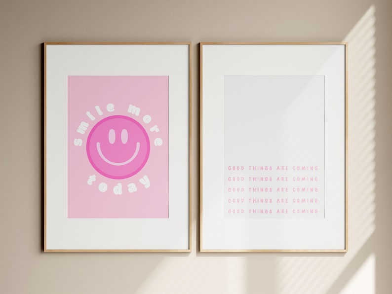 Pink Preppy Gallery Wall Art Set of 10 | Trendy Retro Wall Art Set ...