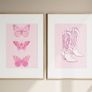 Pink Preppy Gallery Wall Art Set of 10 | Trendy Retro Wall Art Set ...