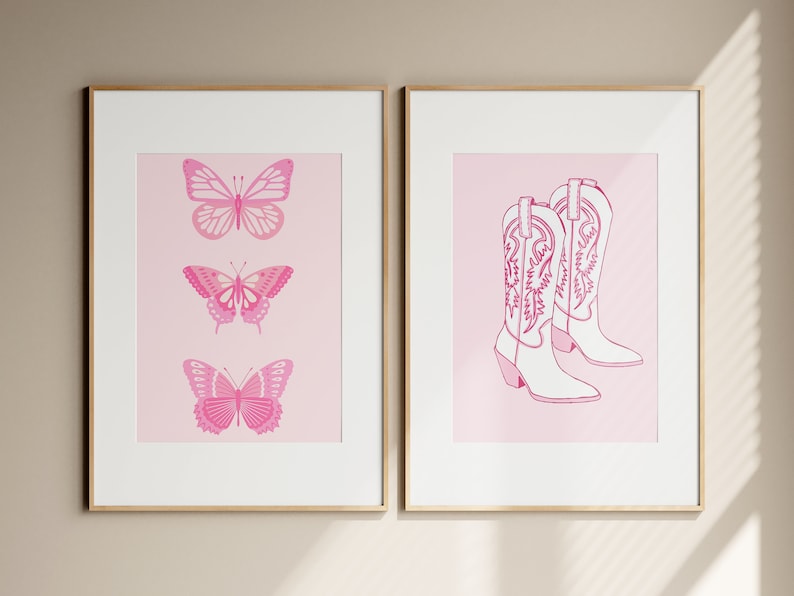 Pink Preppy Gallery Wall Art Set of 10 | Trendy Retro Wall Art Set ...