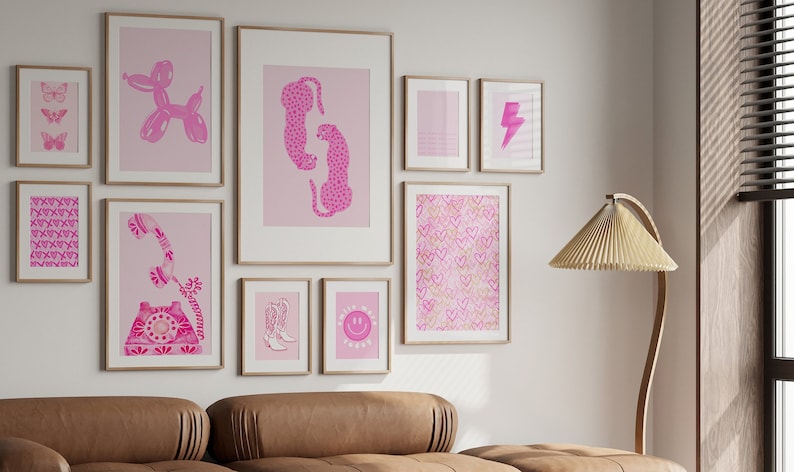 Pink Preppy Gallery Wall Art Set of 10 | Trendy Retro Wall Art Set ...