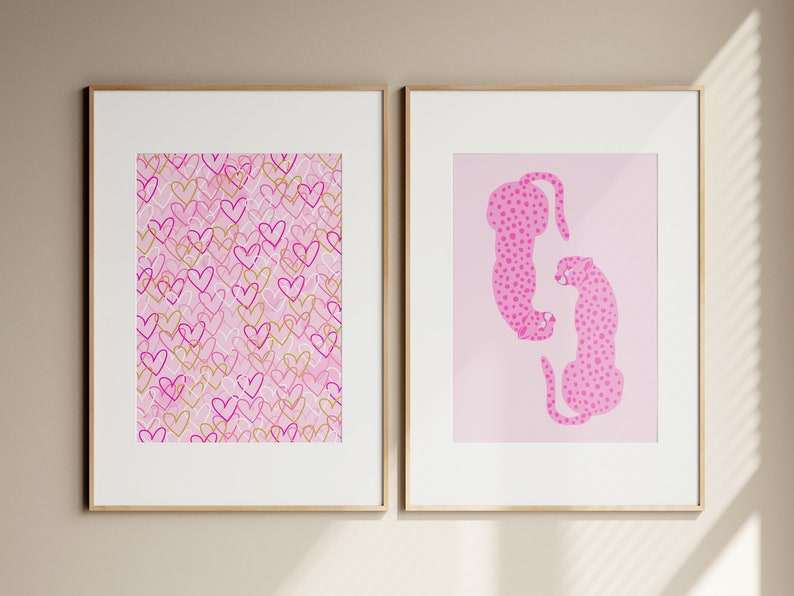 Pink Preppy Gallery Wall Art Set of 10 | Trendy Retro Wall Art Set ...