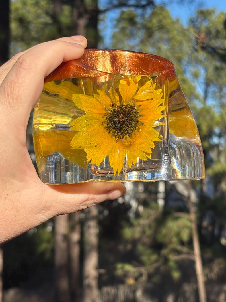 Sunflower and Booty Vase or Organizer - Home Decor Made With Real Flowers and Resin - Etsy