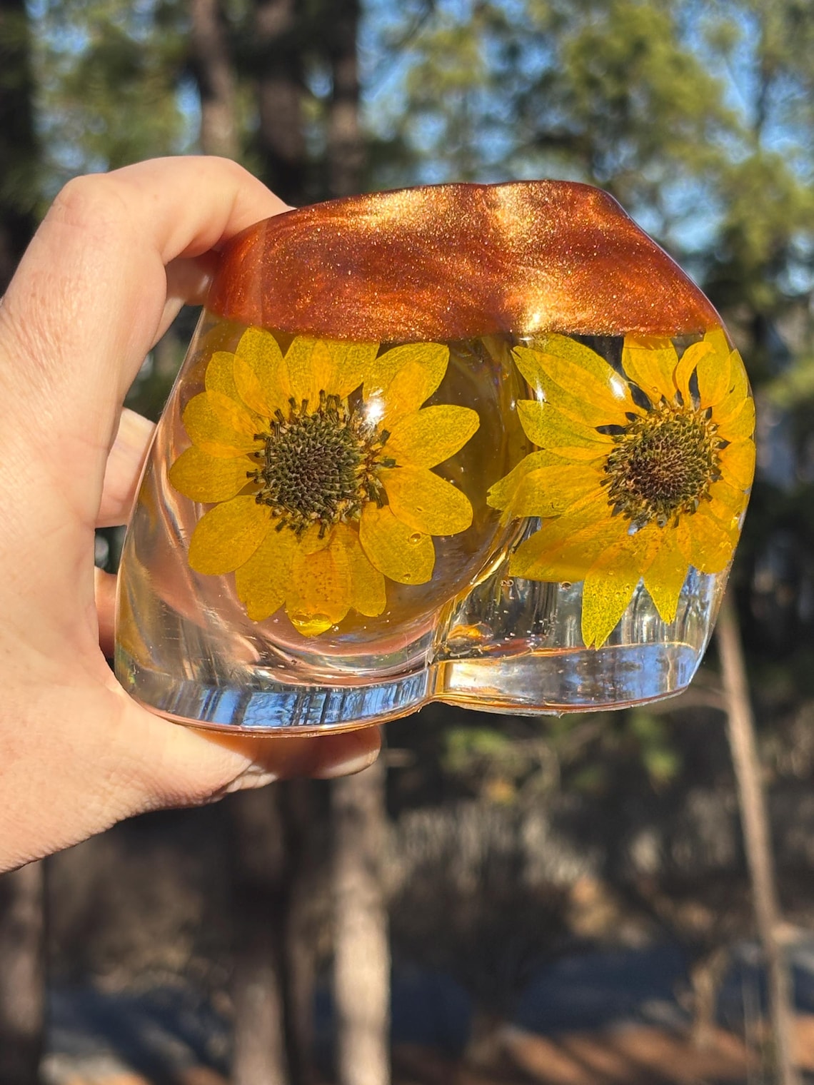 Sunflower and Booty Vase or Organizer - Home Decor Made With Real Flowers and Resin - Etsy