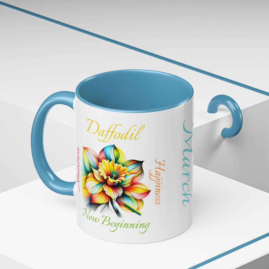 Mug of the Month March, Daffodil Inspirational Message, Floral Tea Cup ...