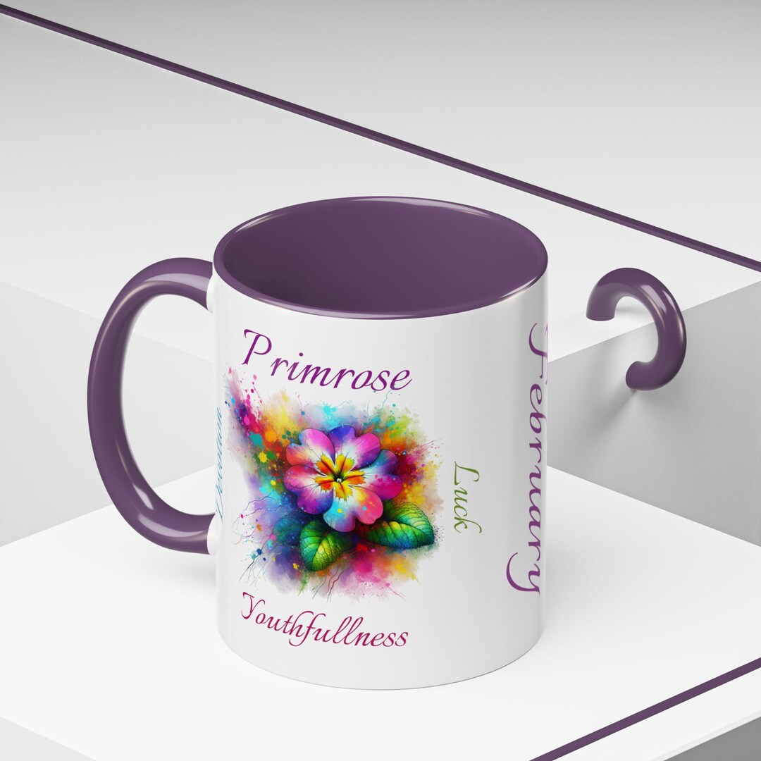 Mug of the Month, February Primrose Inspirational Message, Floral Tea ...