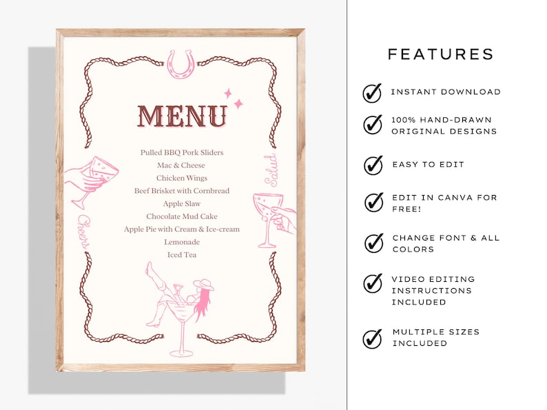 40th Birthday Hoedown Menu Sign Template, Reckless in Texas 40th Rodeo ...