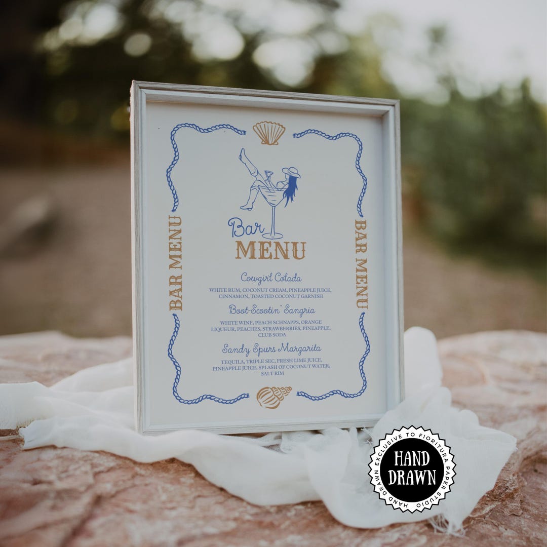 Coastal Cowgirl Cocktail Bar Menu Sign Template, 40th Birthday Hoedown ...