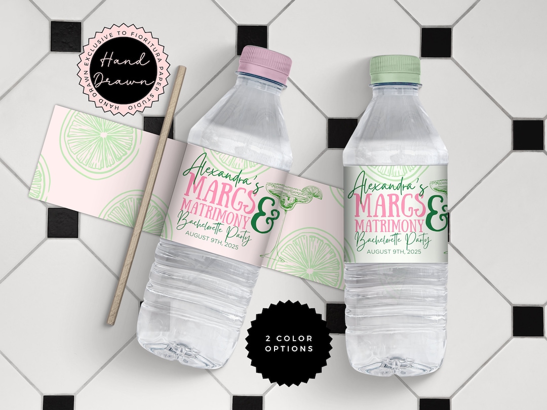 Margs and Matrimony Bachelorette Party Bottled Water Label Template ...