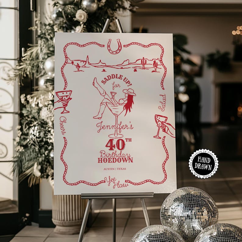 40th Birthday Hoedown Welcome Sign for Party | Editable Template ...