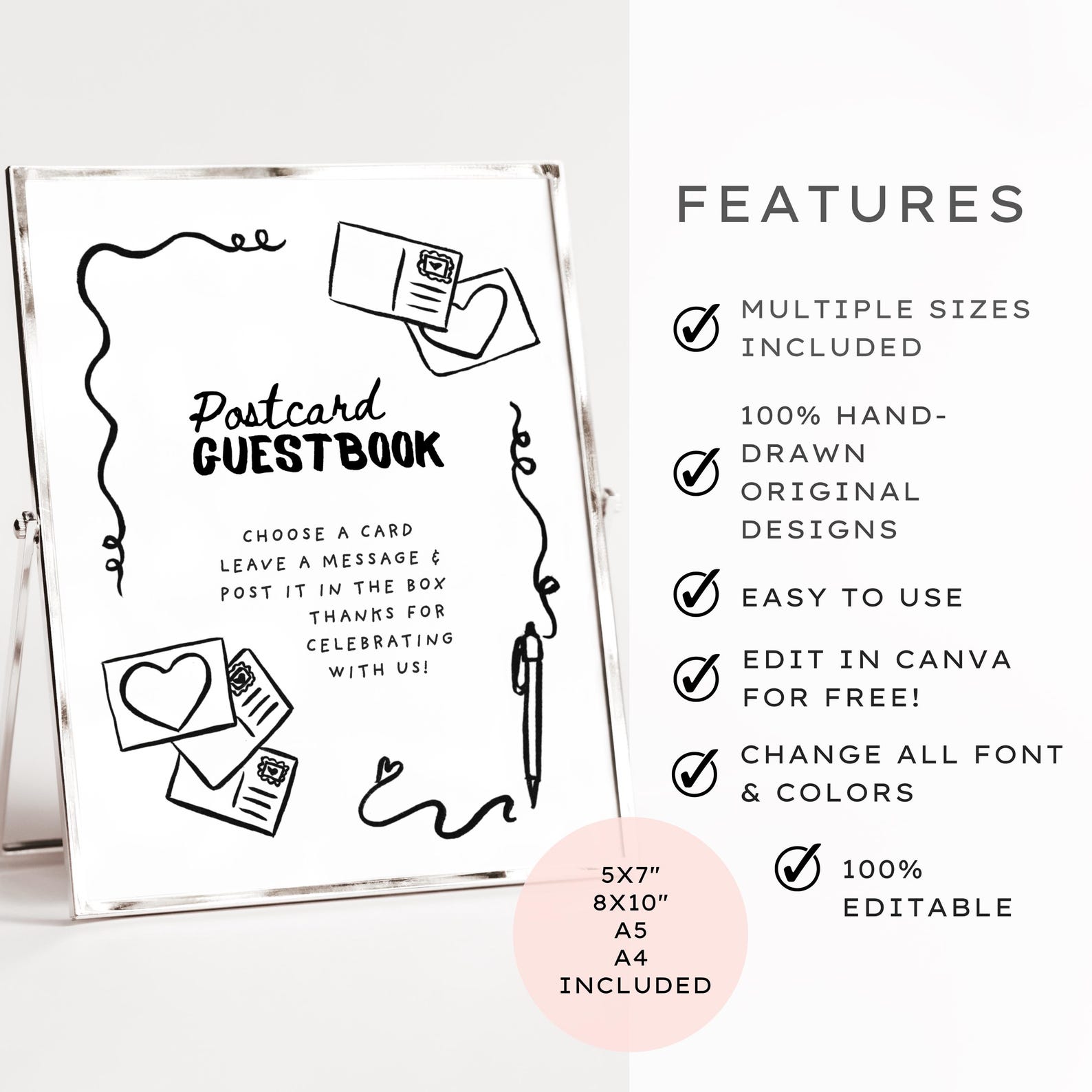 Postcard Guestbook Sign, Editable Canva Wedding Template, Sign Our ...