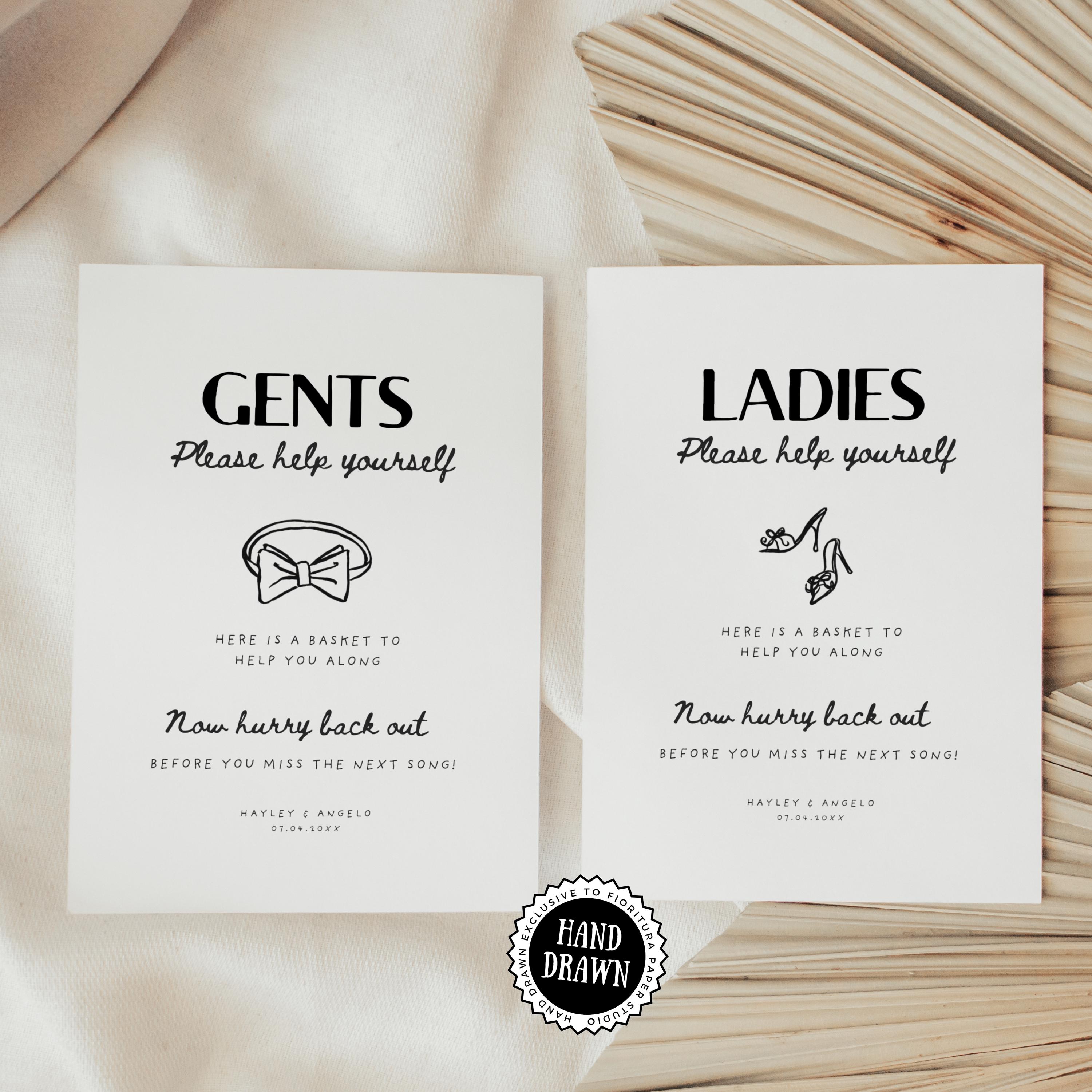 Minimalist Ladies & Gents Restroom Sign Set: Hand-drawn Style (editable ...