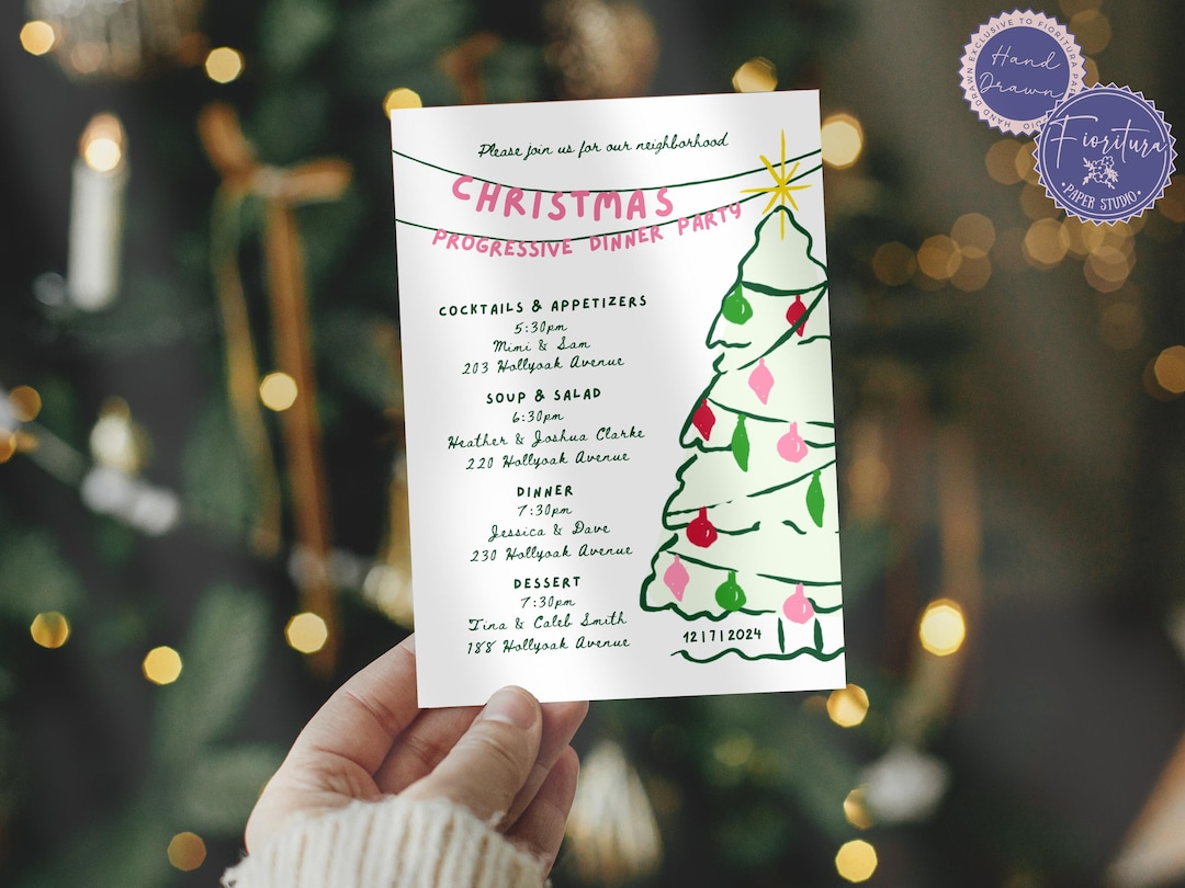 Editable Neighborhood Christmas Progressive Dinner Party Invitation ...