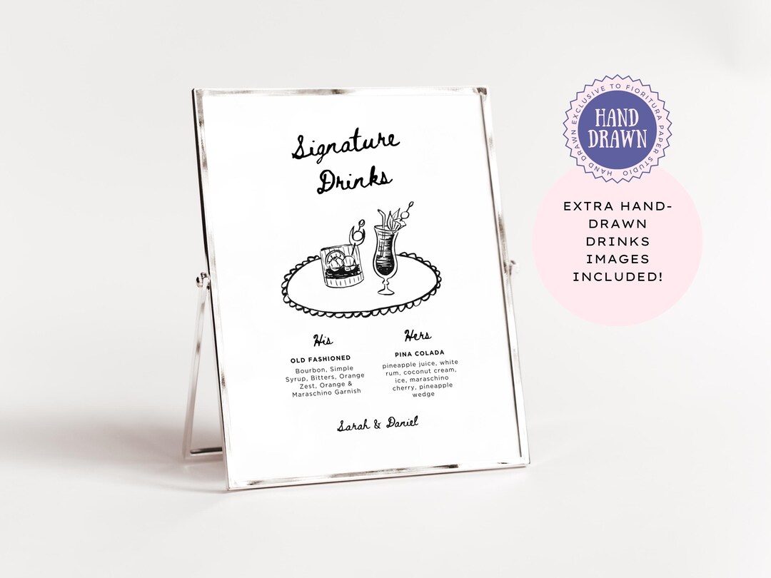 Signature Drinks Menu Sign Template | Fun Hand-drawn Cocktail Scribble ...