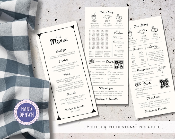 Wedding Fun Facts Card, Table Menu Place Setting, Infographic Timeline ...
