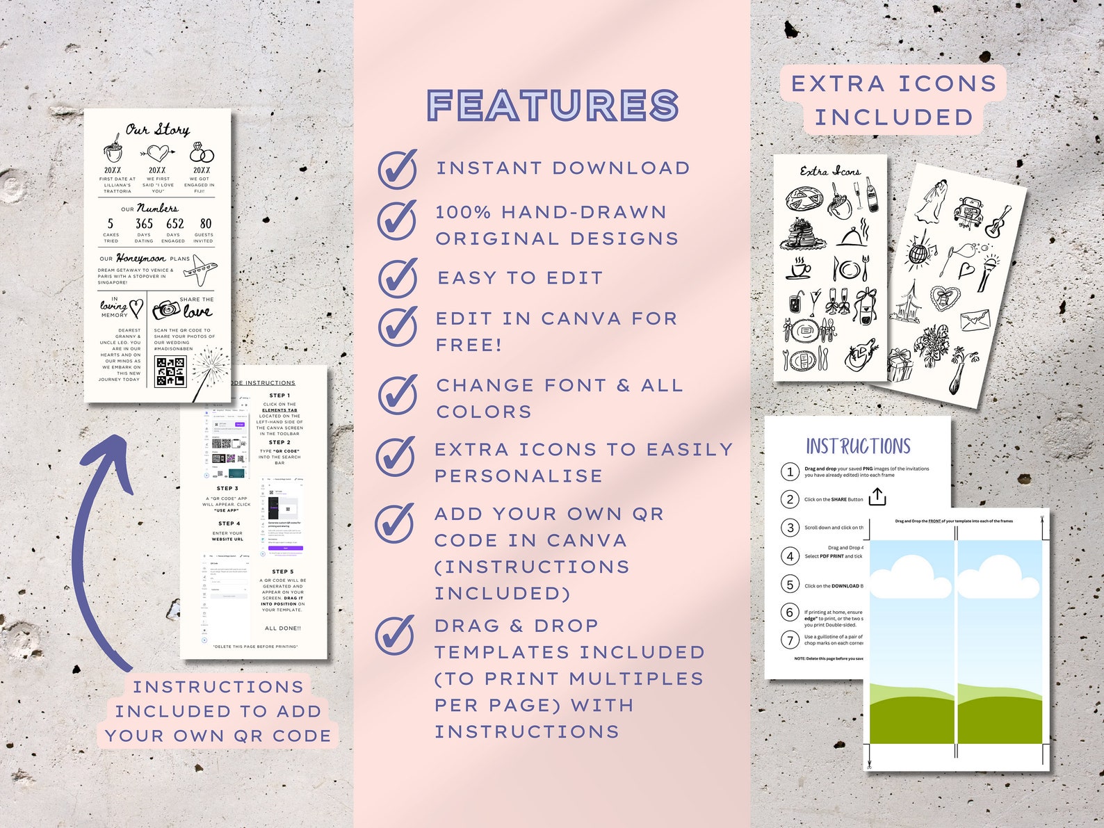 Fun Fact Wedding Infographic Card Dinner Menu, Double-sided Black White ...