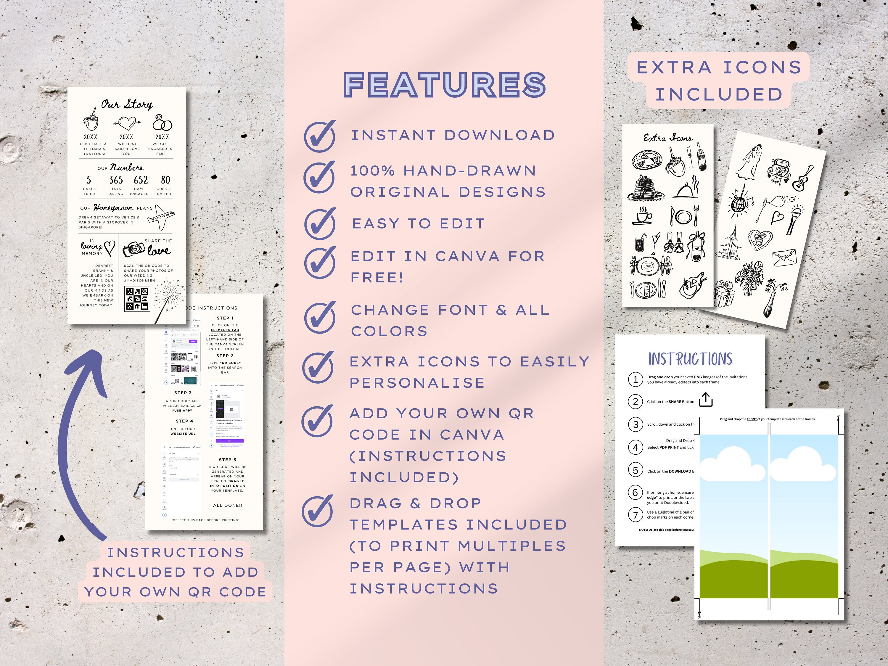 Fun Fact Wedding Infographic Card Dinner Menu, Double-sided Black White ...