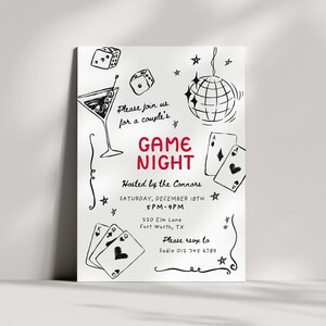 Couple Games Night Party Invite Template, Black Red Fun Whimsical Hand ...
