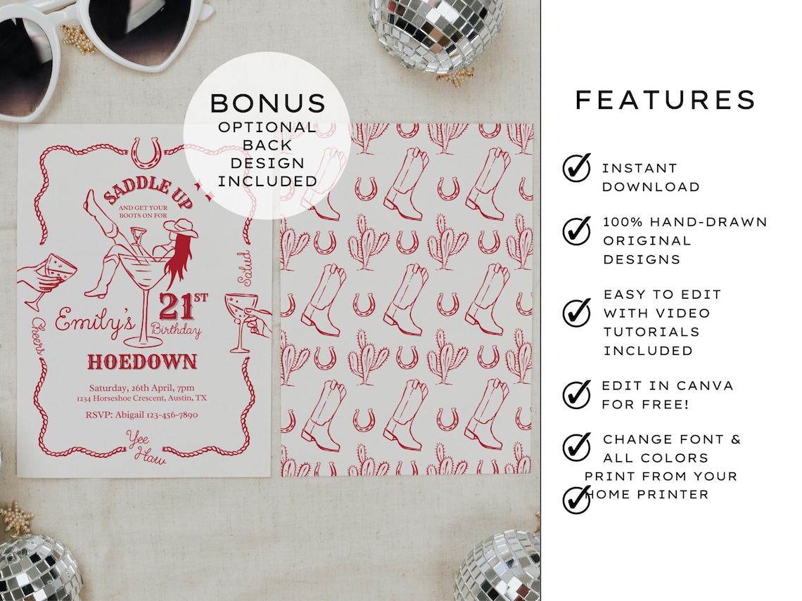 21st Birthday Hoedown Invitation Template, Cheers to 21 Years, 21st ...