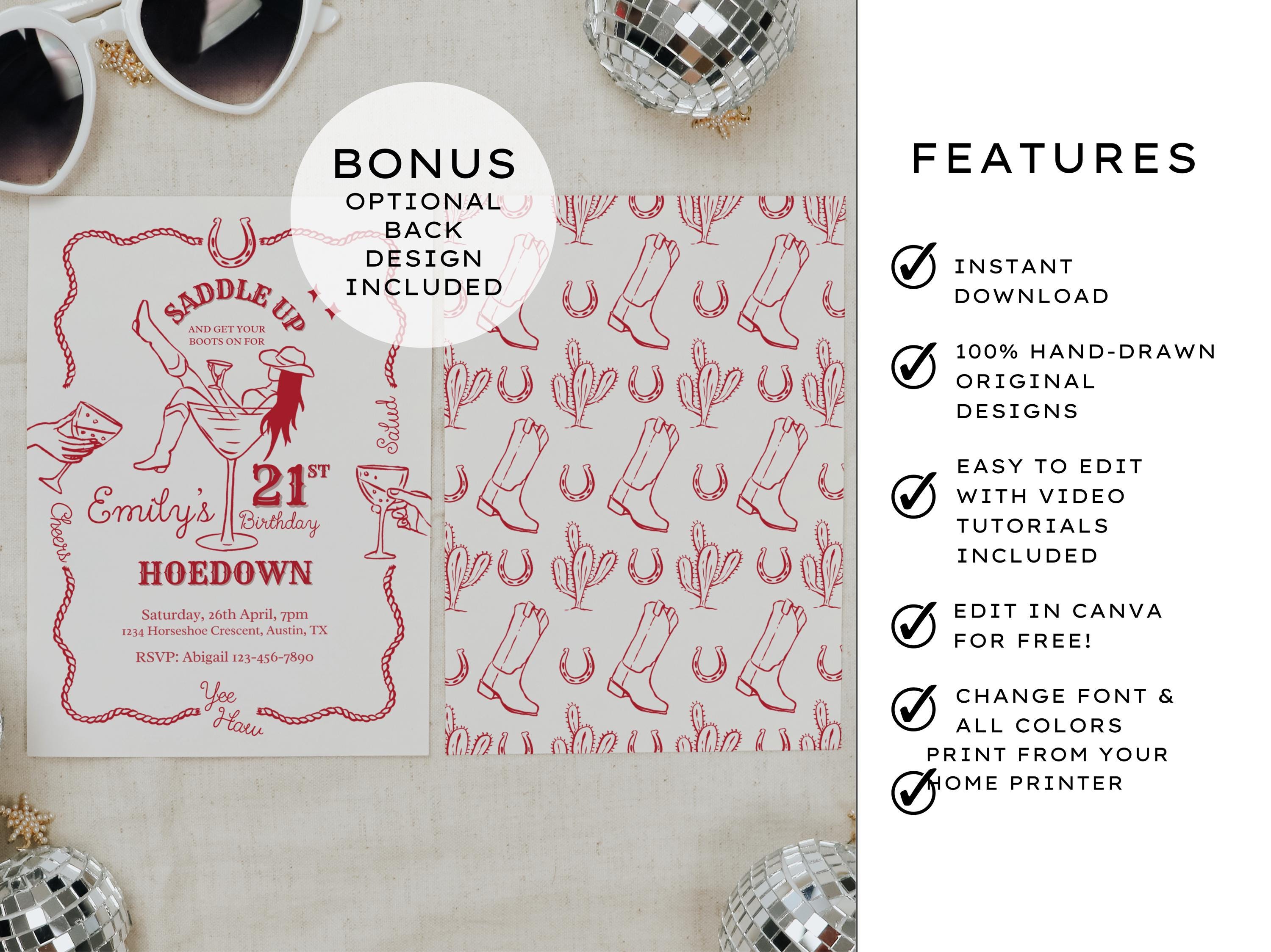 21st Birthday Hoedown Invitation Template, Cheers to 21 Years, 21st ...