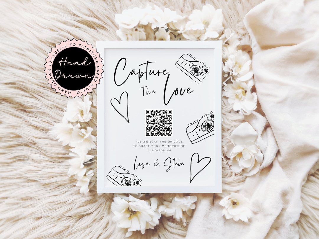 Capture the Love Wedding QR Code Card Sign Template | Hand Drawn Fun ...