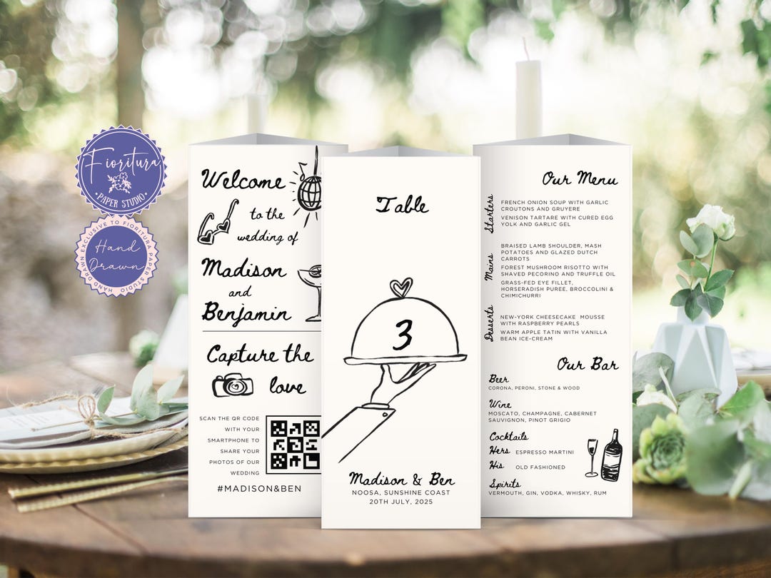 Trifold Wedding Menu Table Number Card, Canva Template, Capture the ...