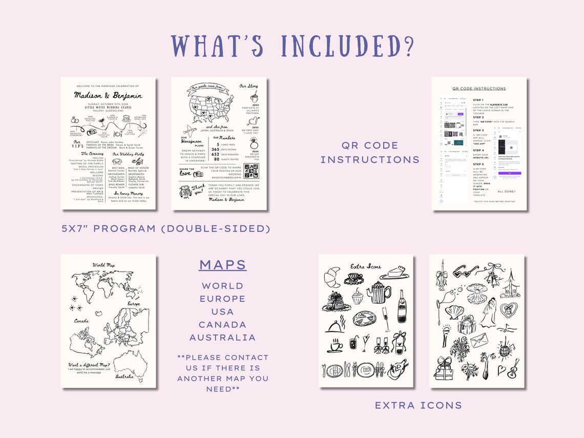 Fun Fact Wedding Program & Infographic Card With Map | 5x7 Black White ...
