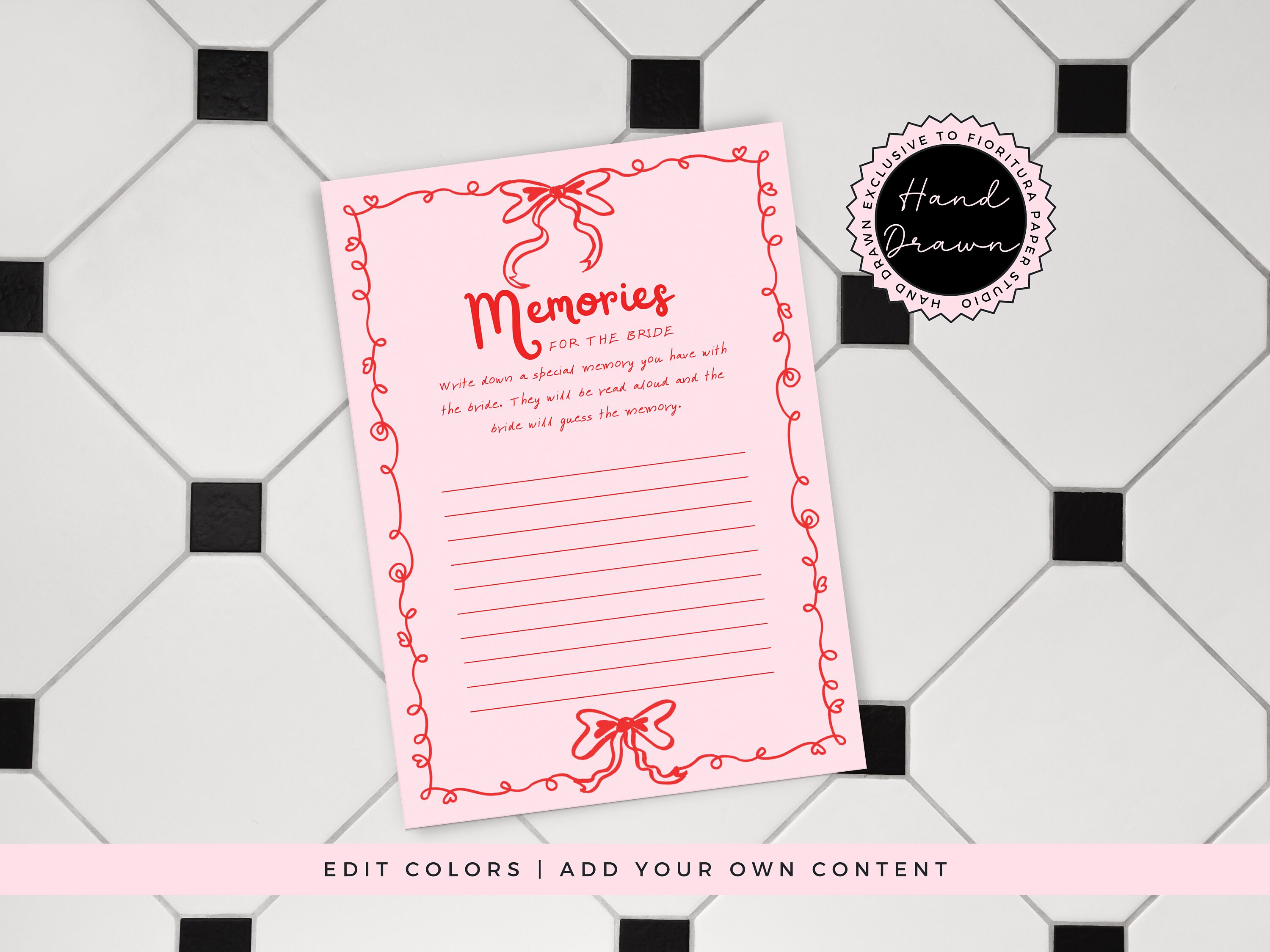 Memories for the Bride Shower Game Printable Canva Template Wavy Hearts ...