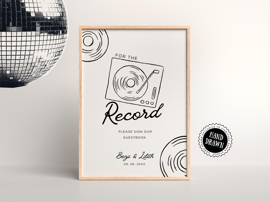 For the Record Editable Guest Book Sign Canva Template | Music Lover ...