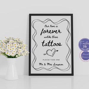Temporary Tattoo Station Wedding Sign for Table, Editable Canva ...