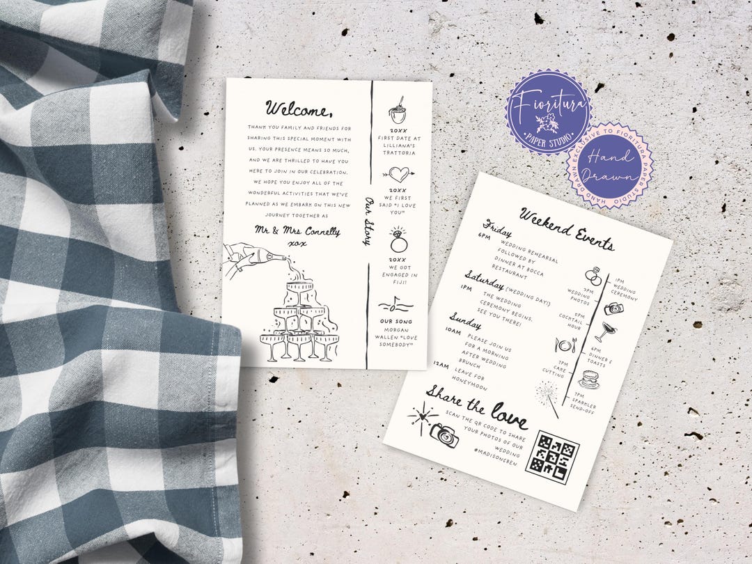 Welcome Letter With Itinerary & Timeline, 2 Sided Hand-drawn Order of ...