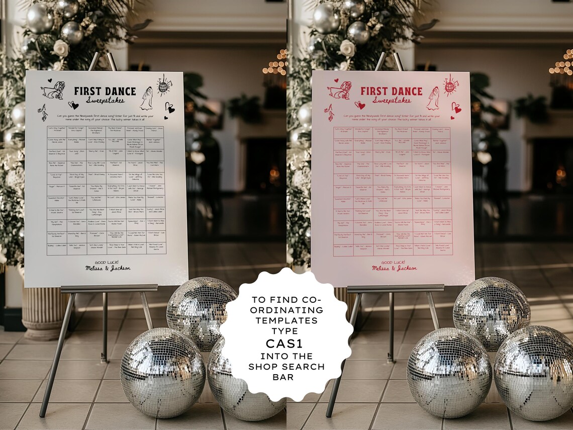 Personalised First Dance Sweepstakes Sign Template | Whimsical Fun Hand ...