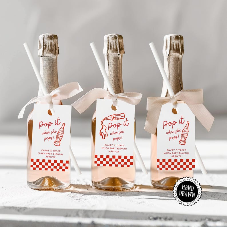 Pop It When She Pops Baby Shower Champagne Bottle Favor Tag, Editable ...