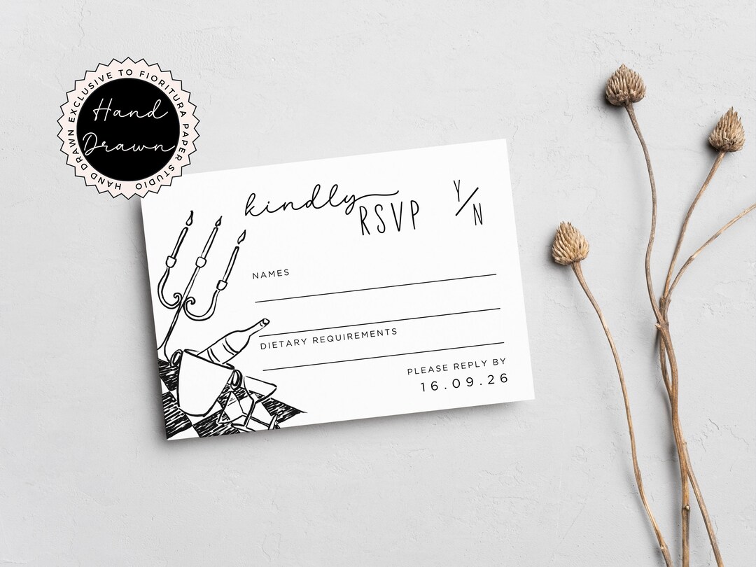 Hand-drawn Elegant Chequered Table Wedding Invitation RSVP Card ...