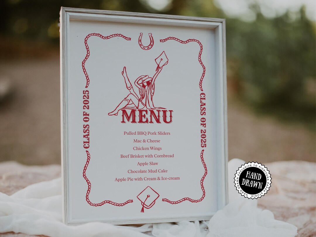 Country Western Graduation Menu Template, Fun Hand-drawn Red Cowgirl ...