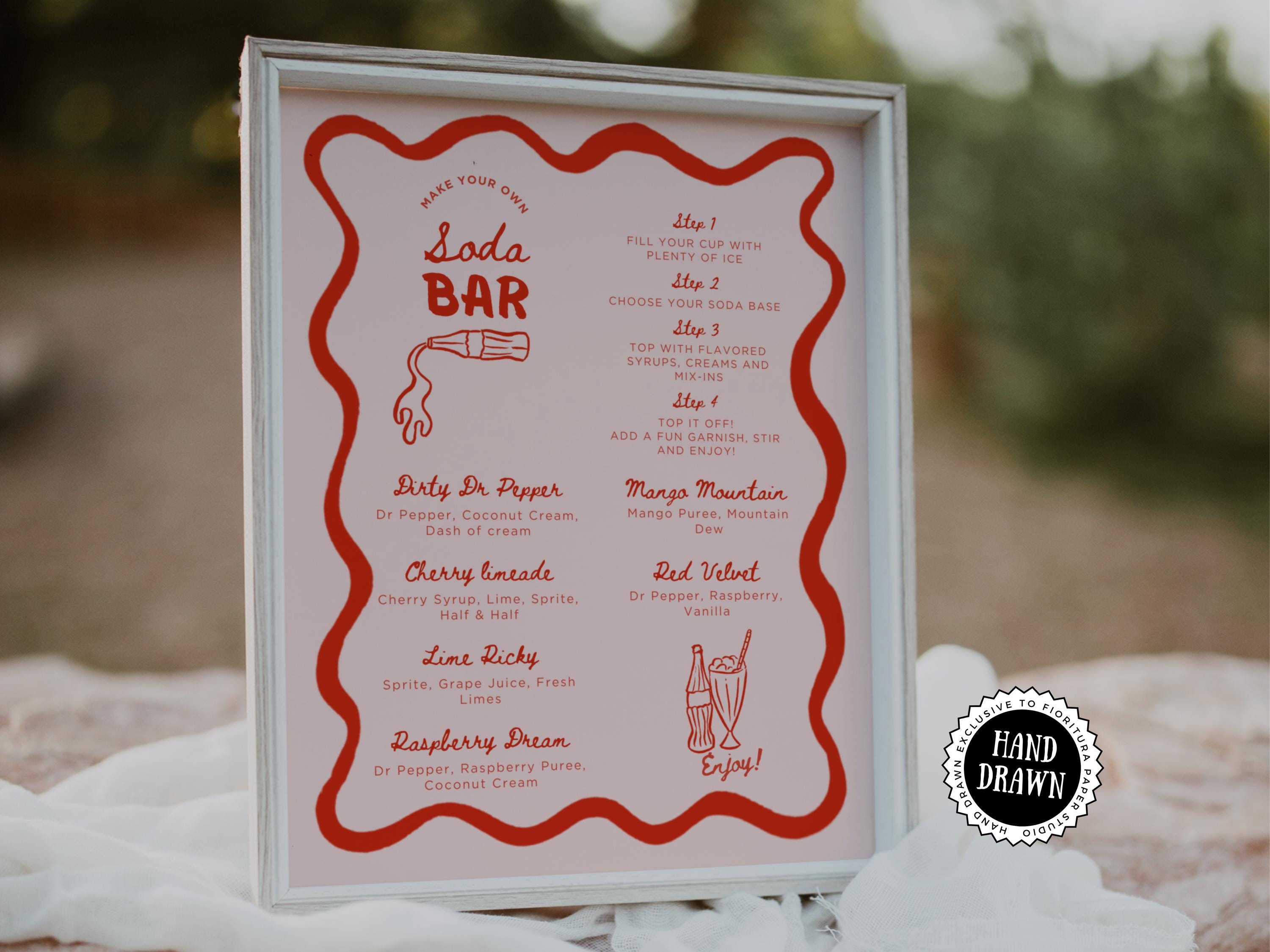 Soda Bar Sign Template Instructions & Recipes, Fun Modern Customisable ...