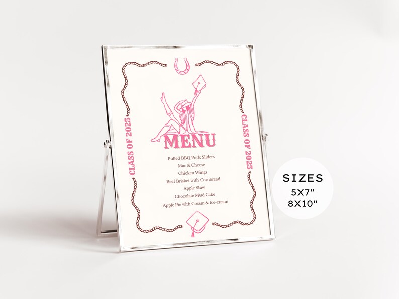 Country Western Graduation Menu Template, Fun Hand-drawn Pink Cowgirl ...