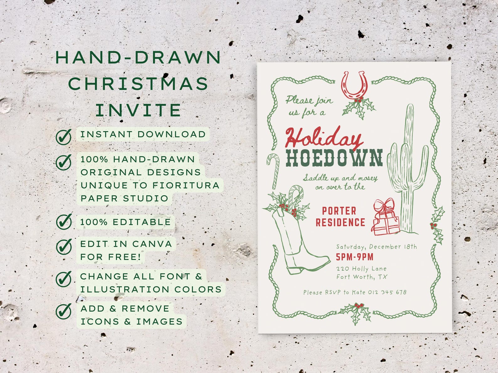 Western Holiday Hoedown Invite Template, Whimsical Festive Party ...