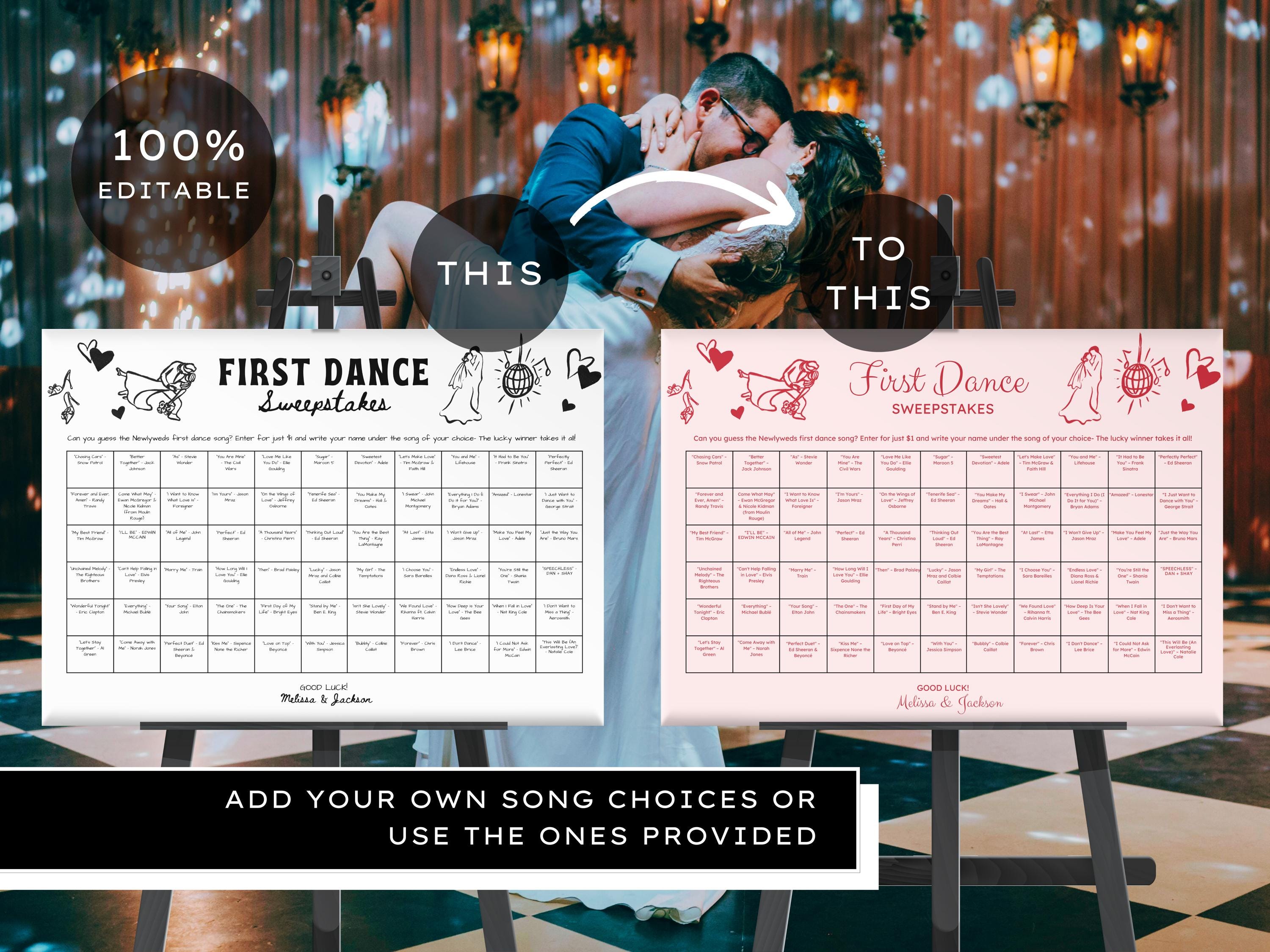 Personalised First Dance Sweepstakes Sign Template | Whimsical Fun Hand ...