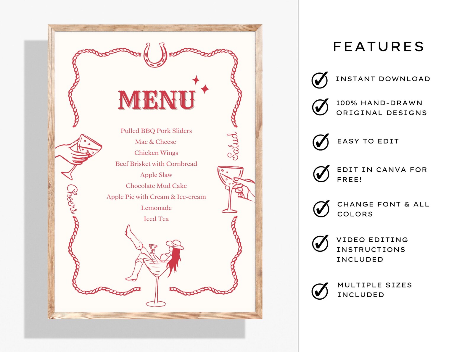 40th Birthday Hoedown Menu Sign Template, Reckless in Texas 40th Rodeo ...