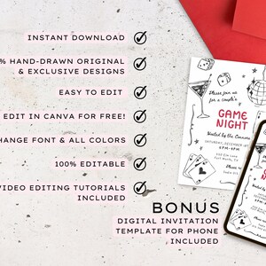 Couple Games Night Party Invite Template, Black Red Fun Whimsical Hand ...