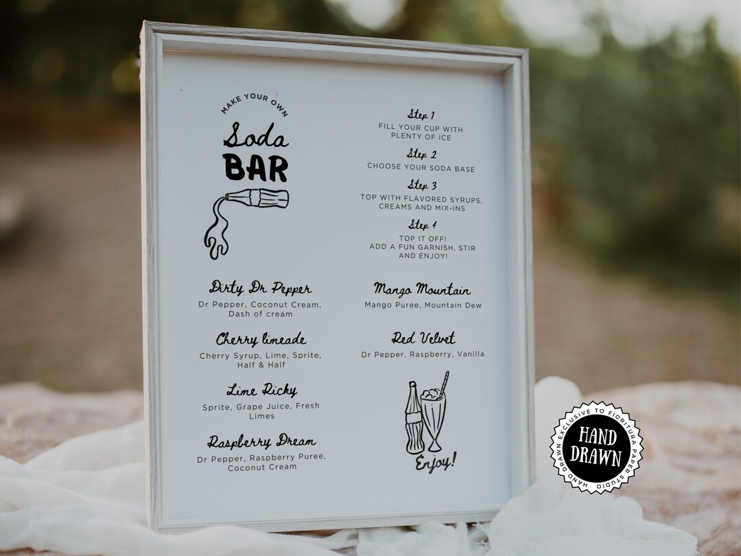 Soda Bar Sign Template Instructions & Recipes, Hand-drawn Scribble ...