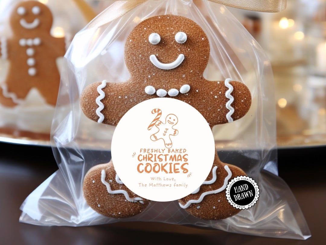 Christmas Sticker Seal, Gingerbread Cookie Favor, Holiday Treat Bag ...